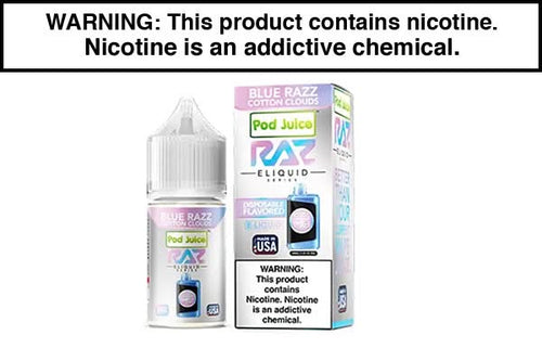 BLUE RAZZ COTTON CLOUDS BY POD JUICE X RAZ 100ML